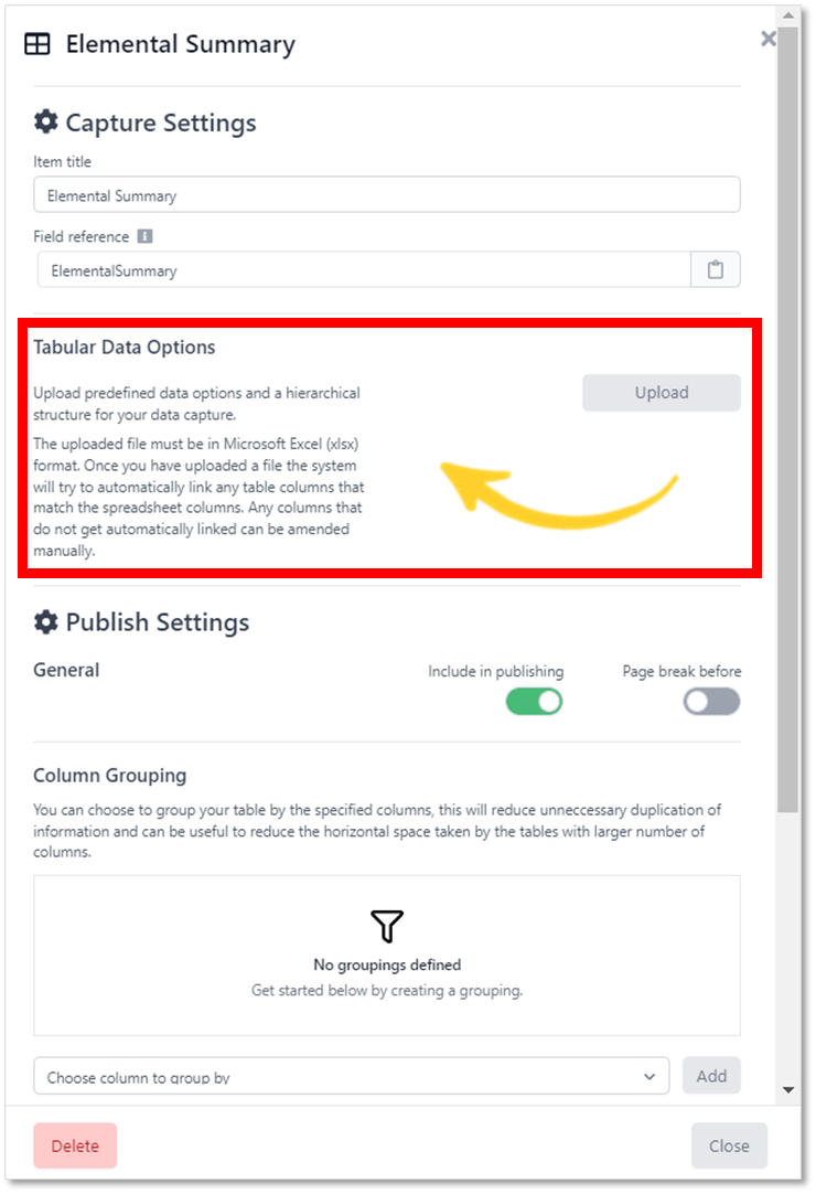 Design - Table - Tabular Data Options